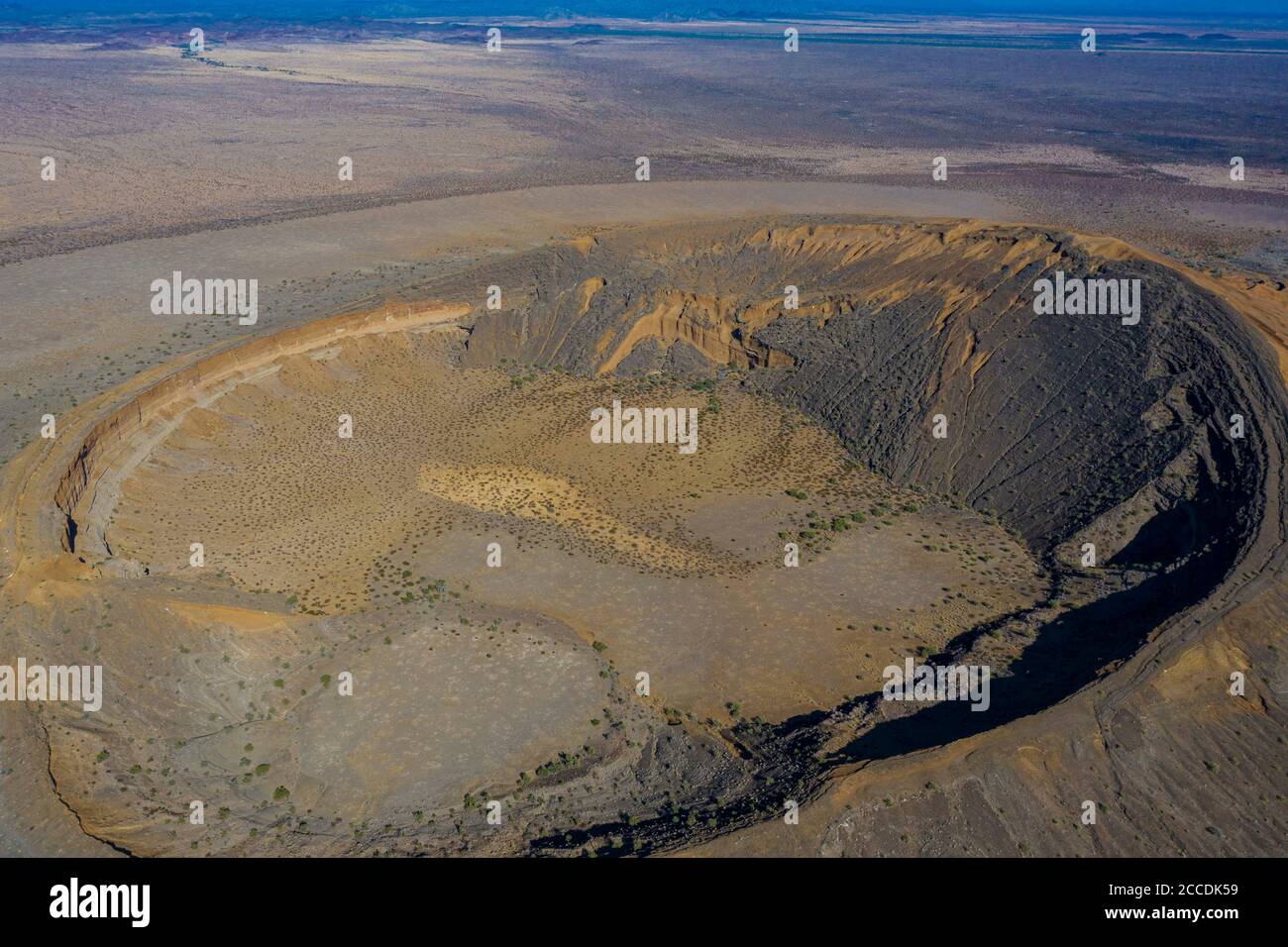 Aerial view of the maar-type volcanic crater, cater Cerro Colorado in ...