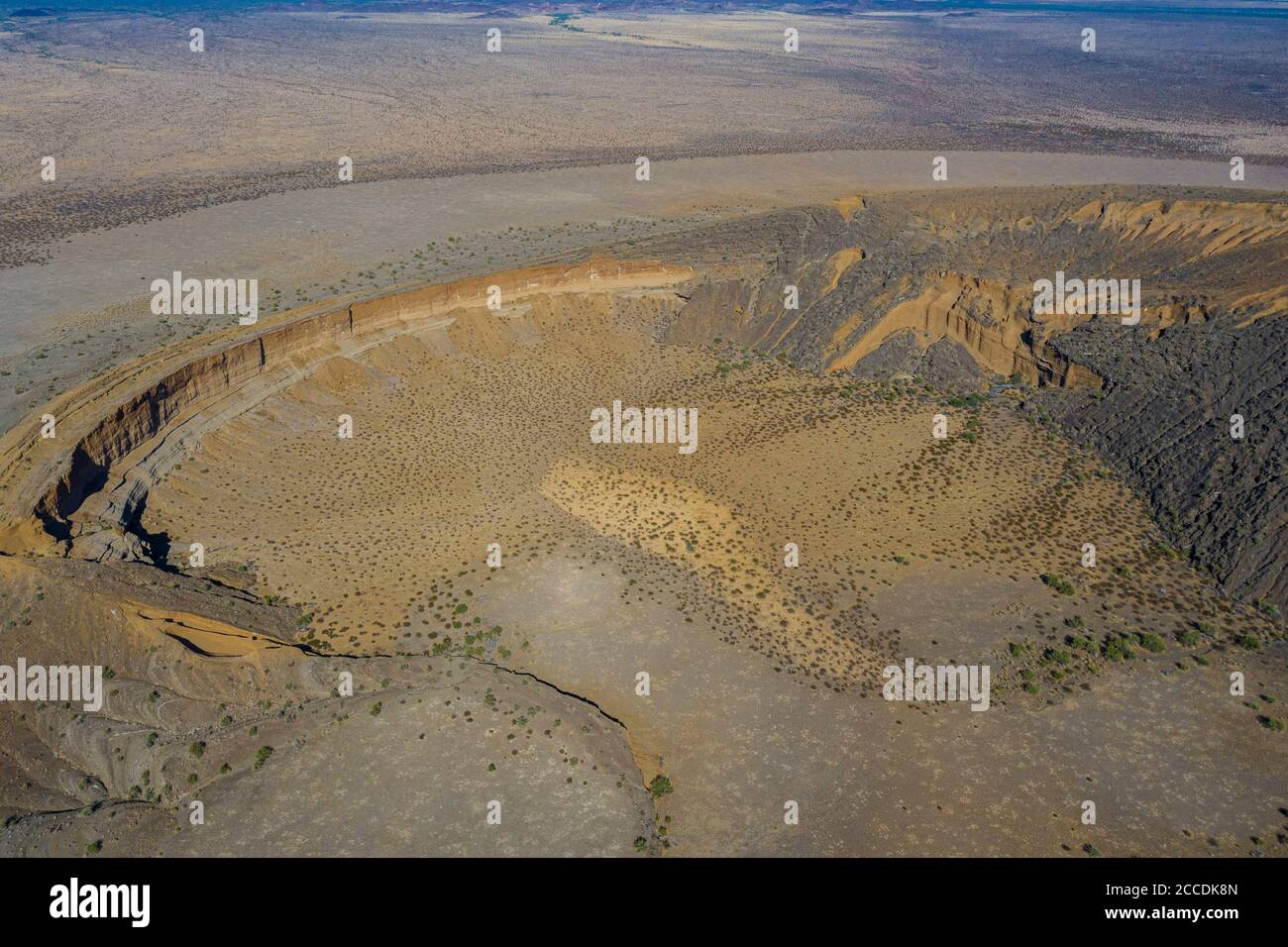 Aerial view of the maar-type volcanic crater, cater Cerro Colorado in ...