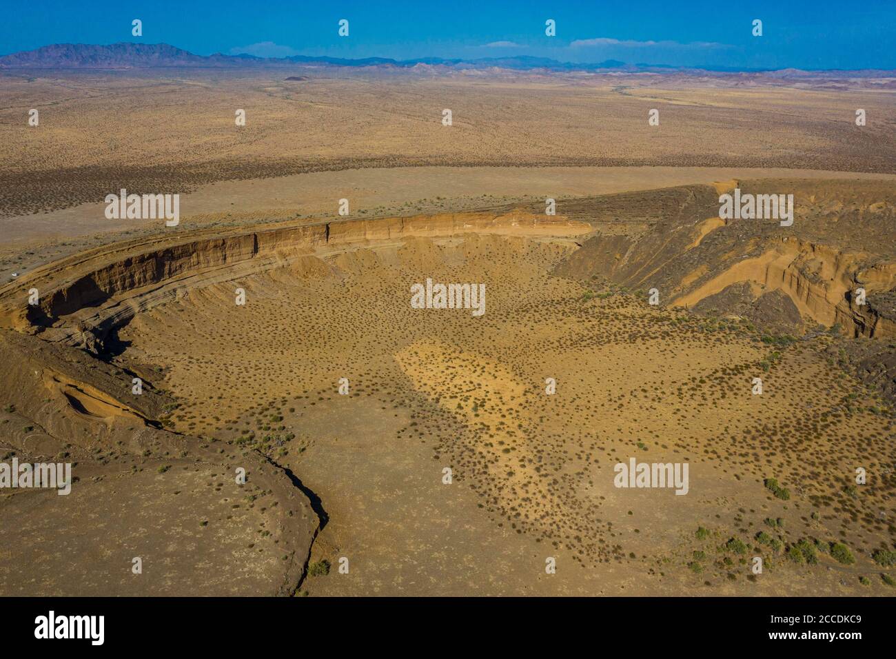 Aerial view of the maar-type volcanic crater, cater Cerro Colorado in ...