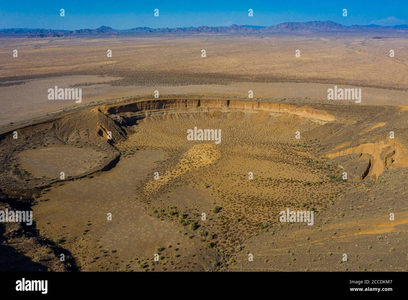 Aerial view of the maar-type volcanic crater, cater Cerro Colorado in ...