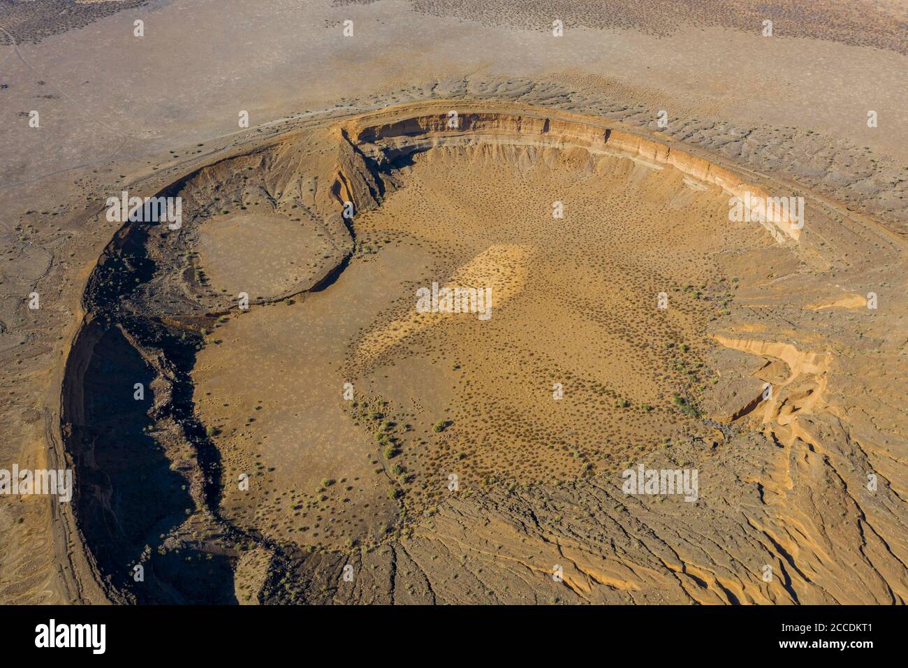 Aerial view of the maar-type volcanic crater, cater Cerro Colorado in ...