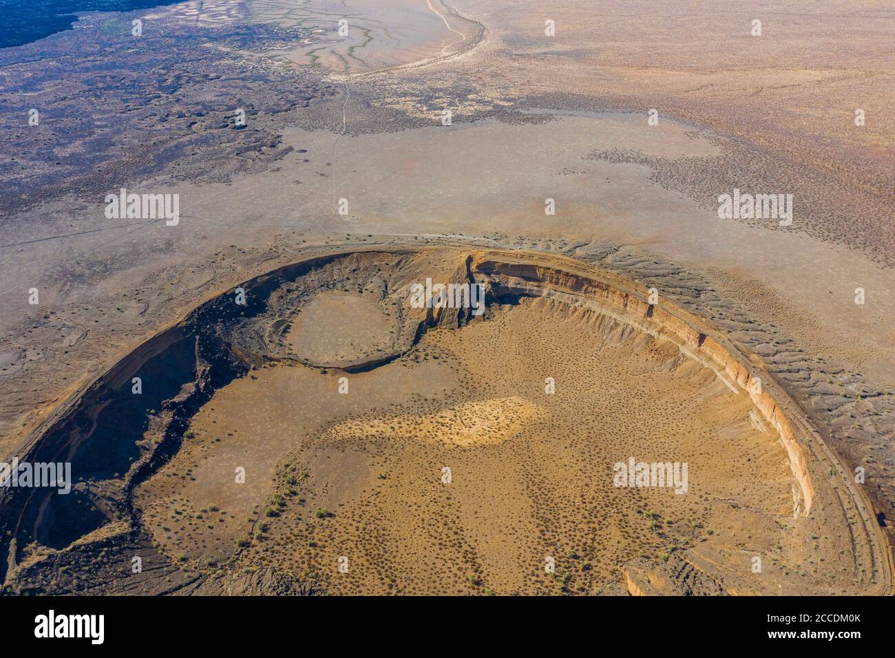 Aerial view of the maar-type volcanic crater, cater Cerro Colorado in ...