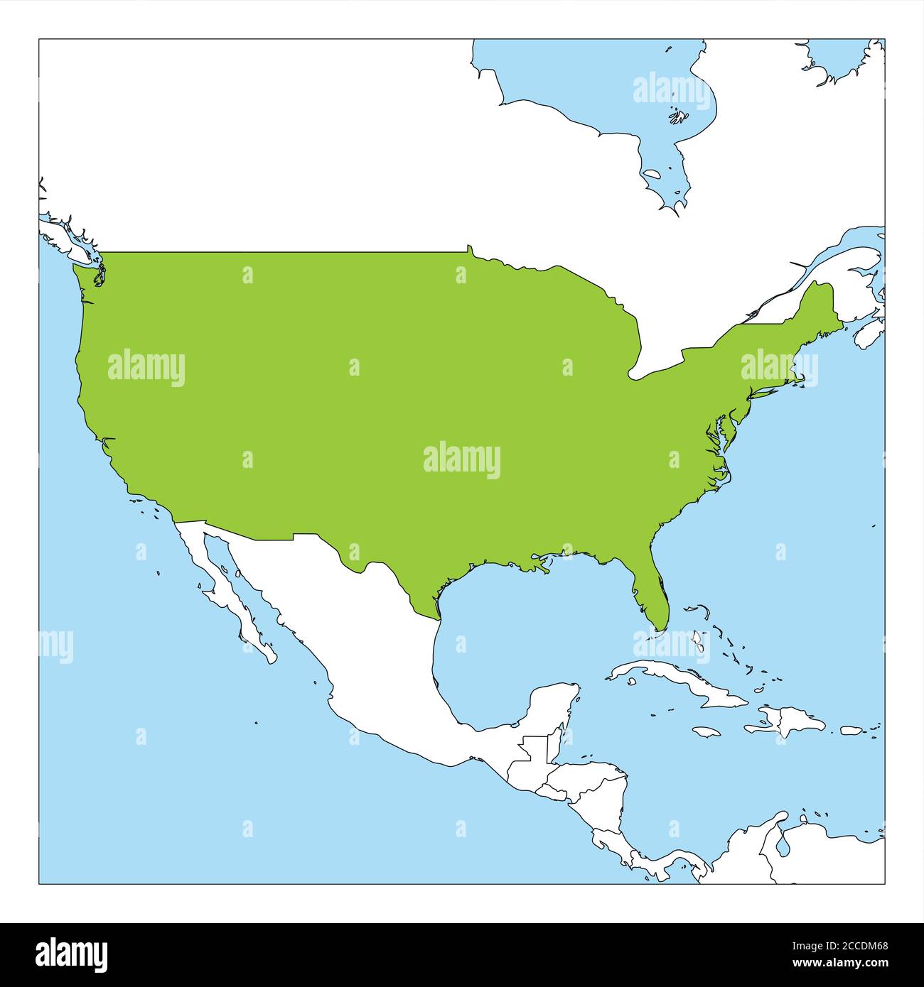 Map of United States of America, USA, green highlighted with neighbor ...