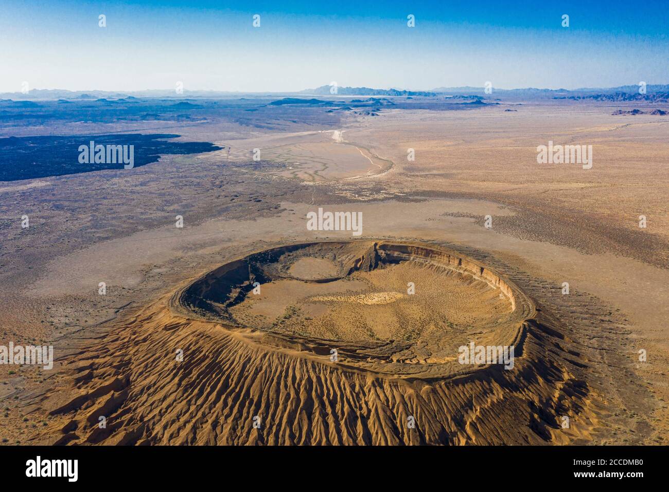 Aerial view of the maar-type volcanic crater, cater Cerro Colorado in ...