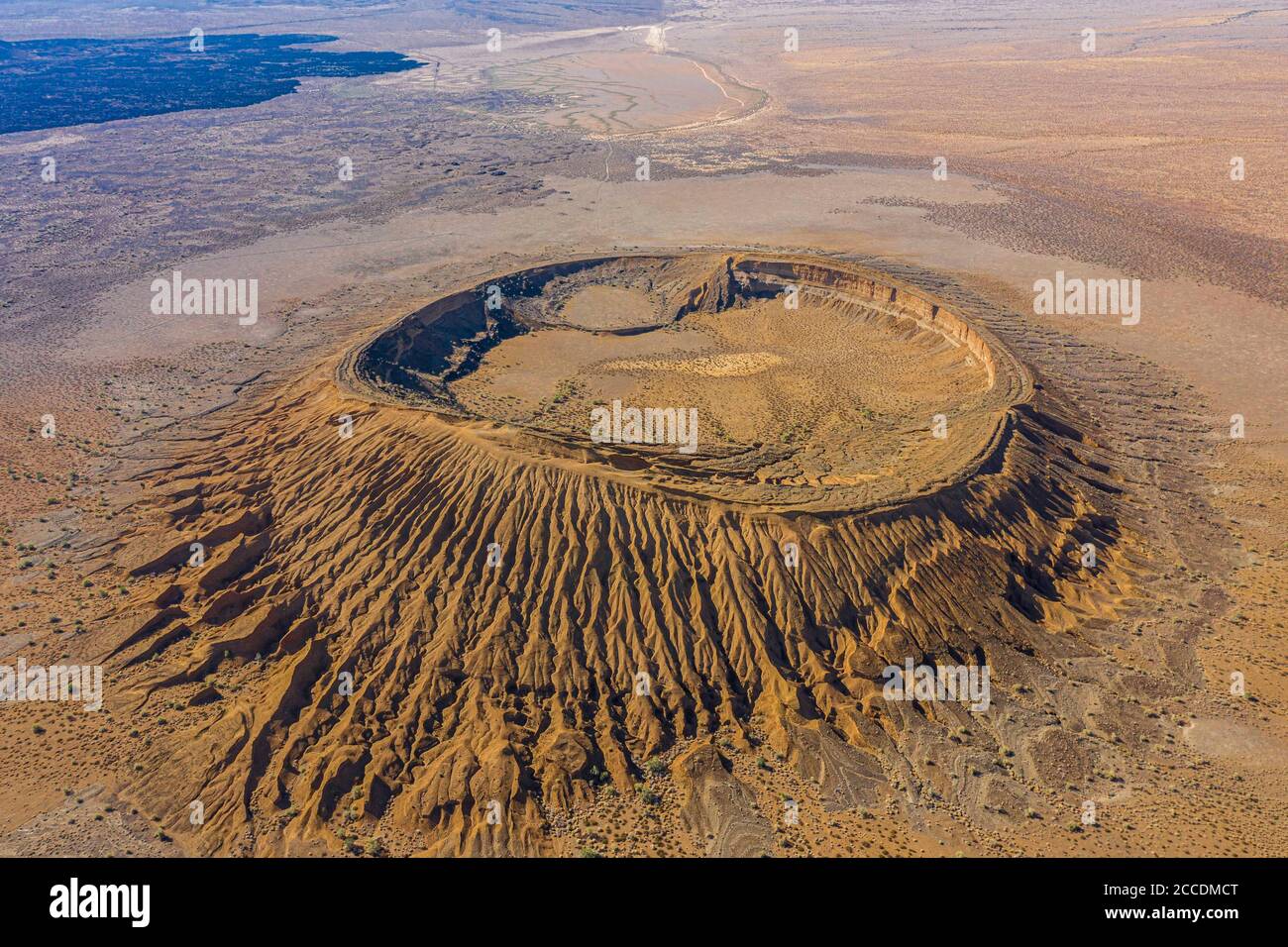 Aerial view of the maar-type volcanic crater, cater Cerro Colorado in ...