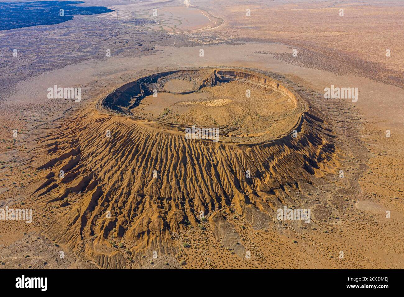 Aerial view of the maar-type volcanic crater, cater Cerro Colorado in ...