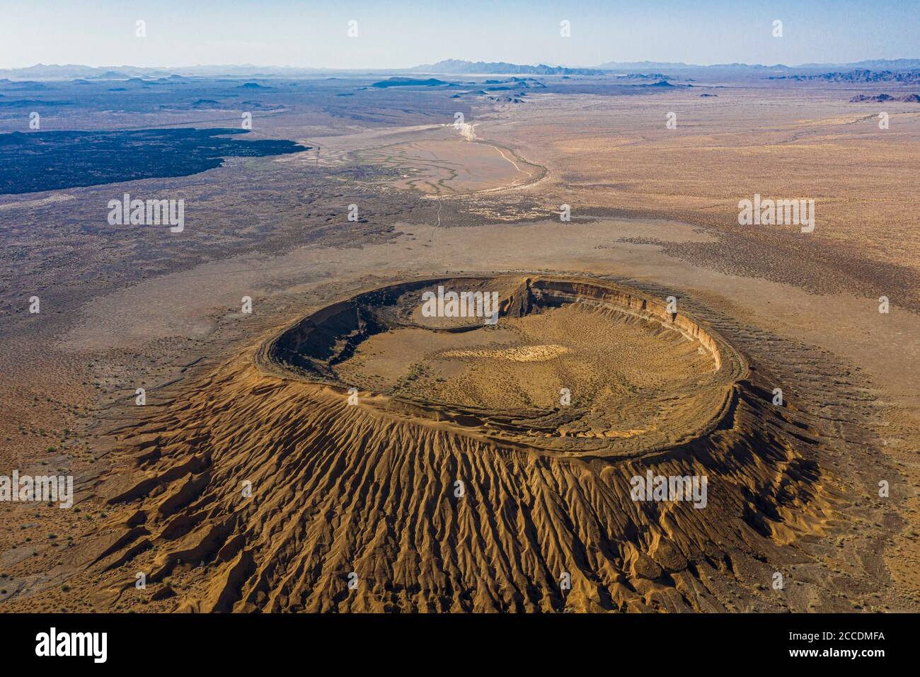 Aerial view of the maar-type volcanic crater, cater Cerro Colorado in ...