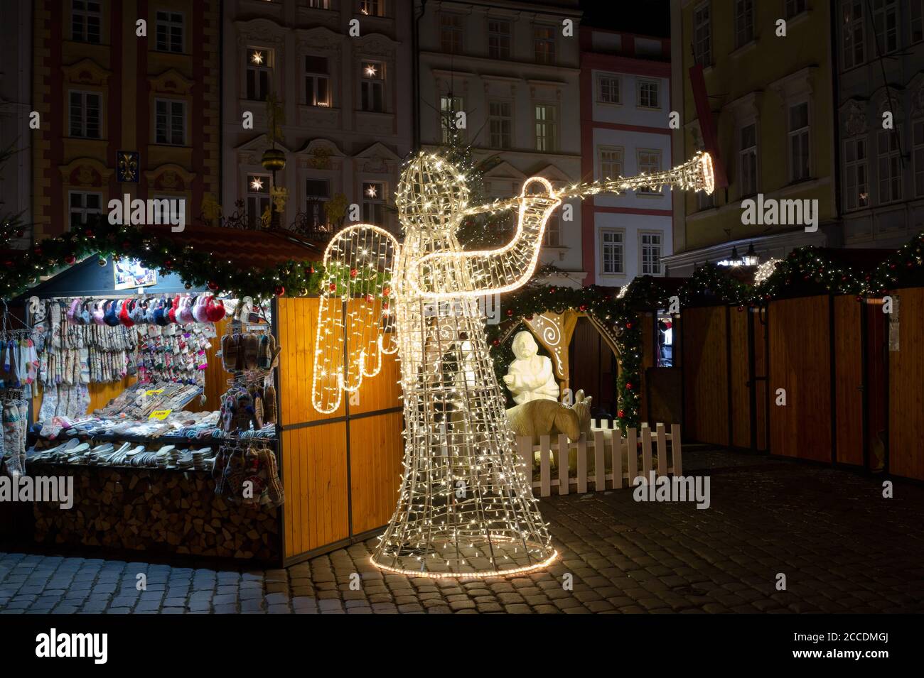 Christmas market on the square, Prague, Czech Republic / Czechia. Angel ...