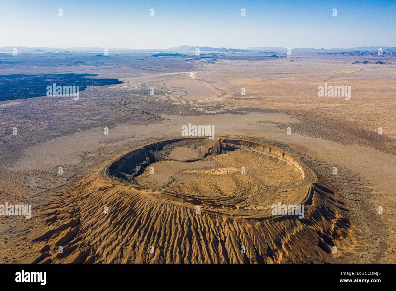 Aerial view of the maar-type volcanic crater, cater Cerro Colorado in ...