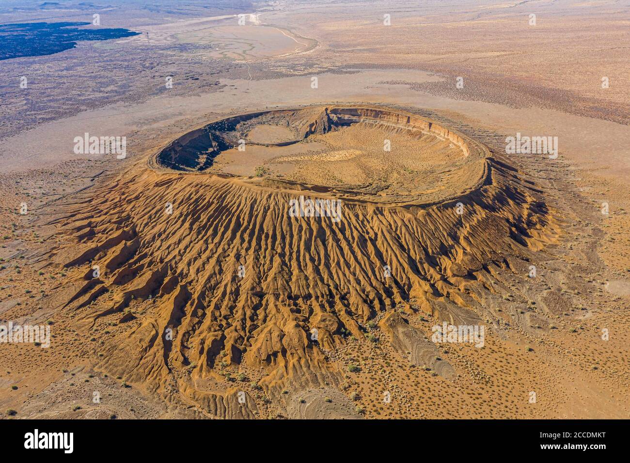 Aerial view of the maar-type volcanic crater, cater Cerro Colorado in ...