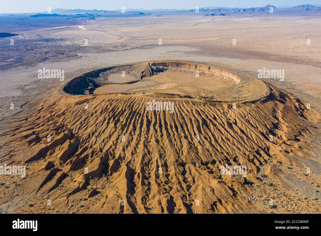 Aerial view of the maar-type volcanic crater, cater Cerro Colorado in ...