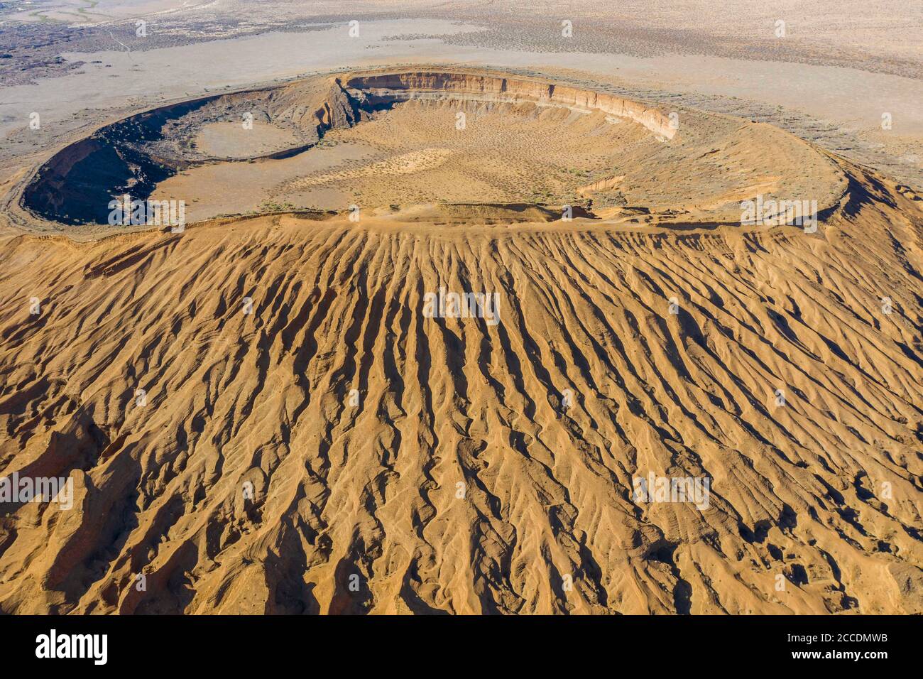Aerial view of the maar-type volcanic crater, cater Cerro Colorado in ...