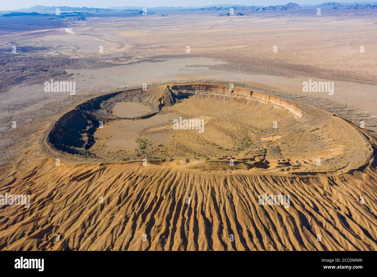 Aerial view of the maar-type volcanic crater, cater Cerro Colorado in ...
