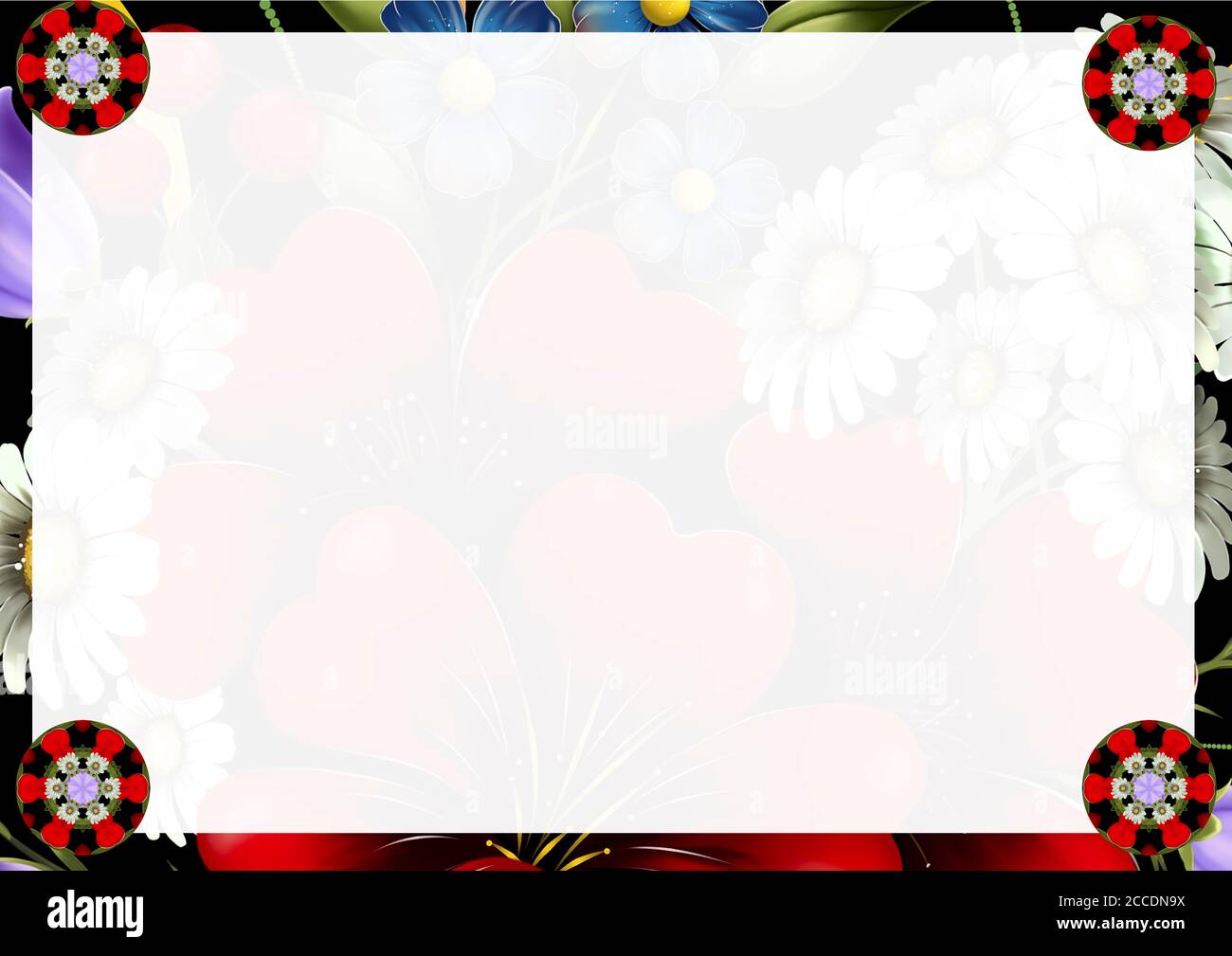 Colourful floral border design with central copy space Stock Photo - Alamy