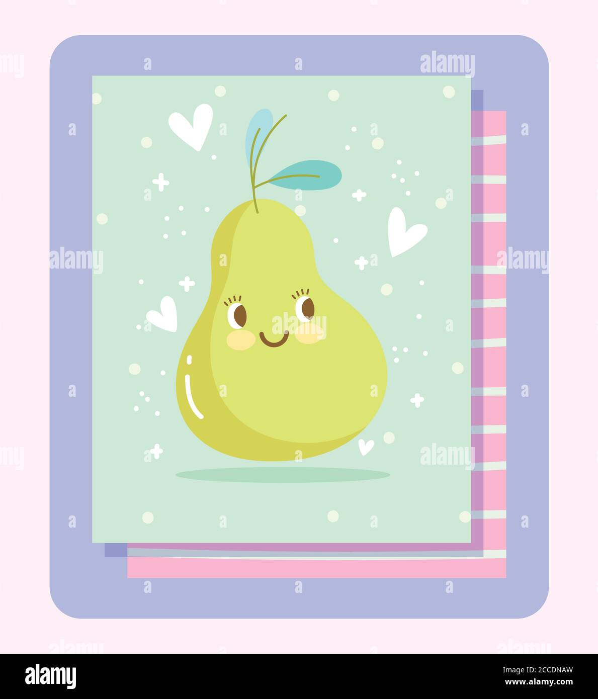 cute food nutrition cartoon character fresh pear fruit leaves vector ...
