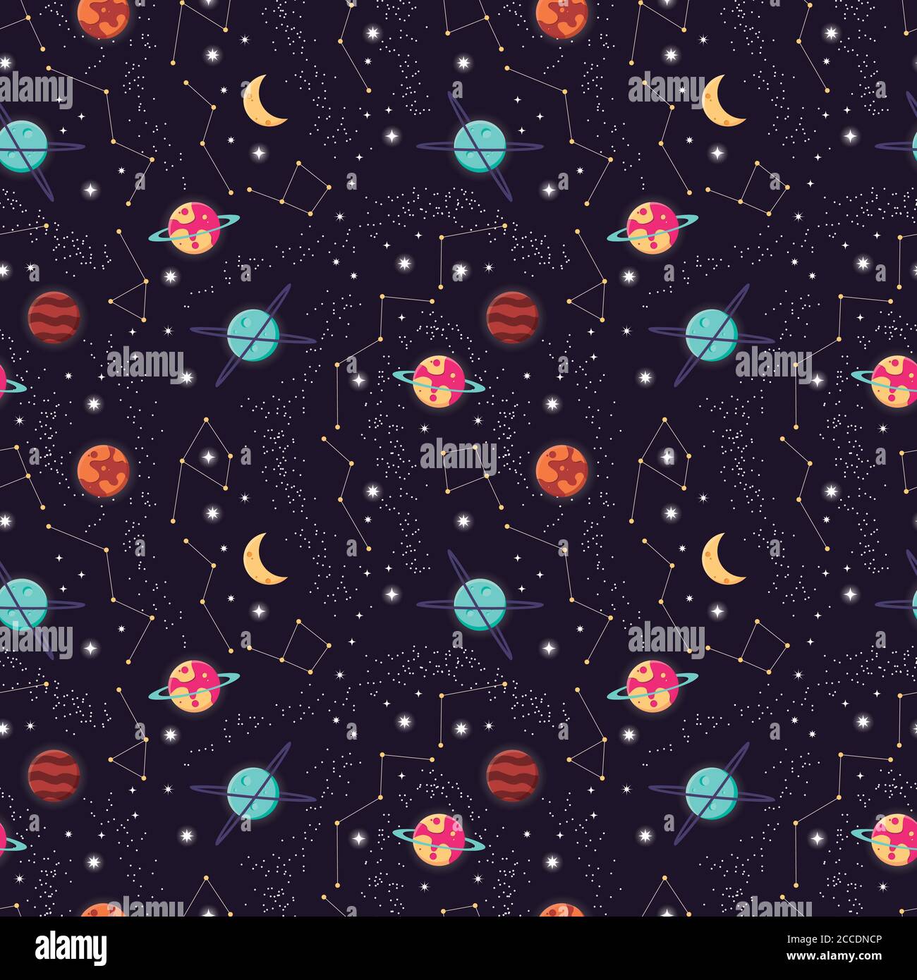 Universe with planets and stars seamless pattern, cosmos starry night ...