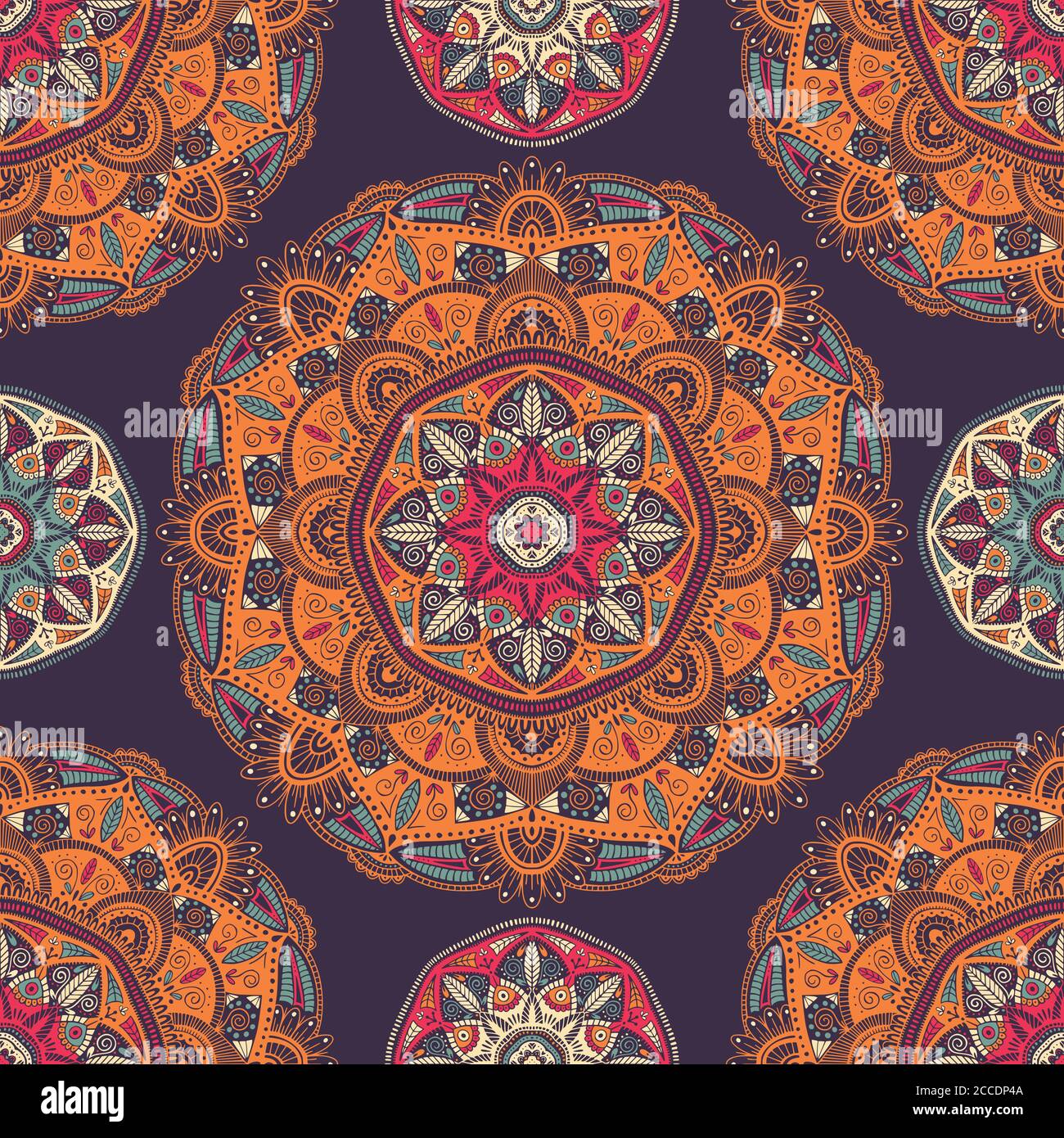 Seamless pattern with ornamental floral ethnic mandalas, vector ...