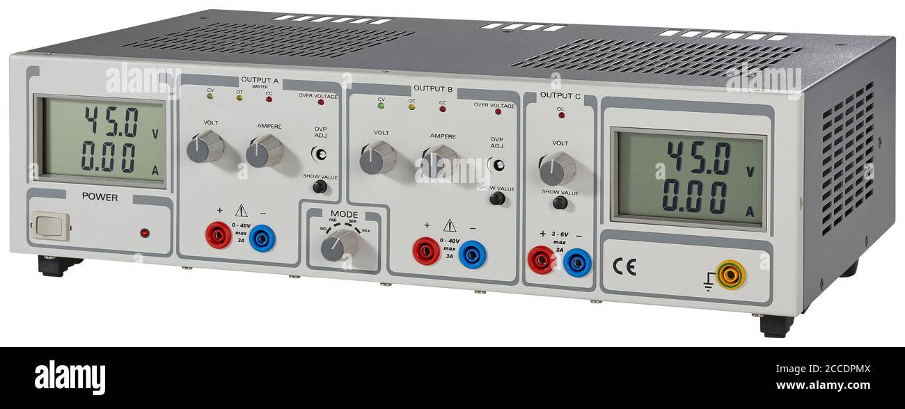 Digital bench PSU or powersupply, cut out on white background Stock ...