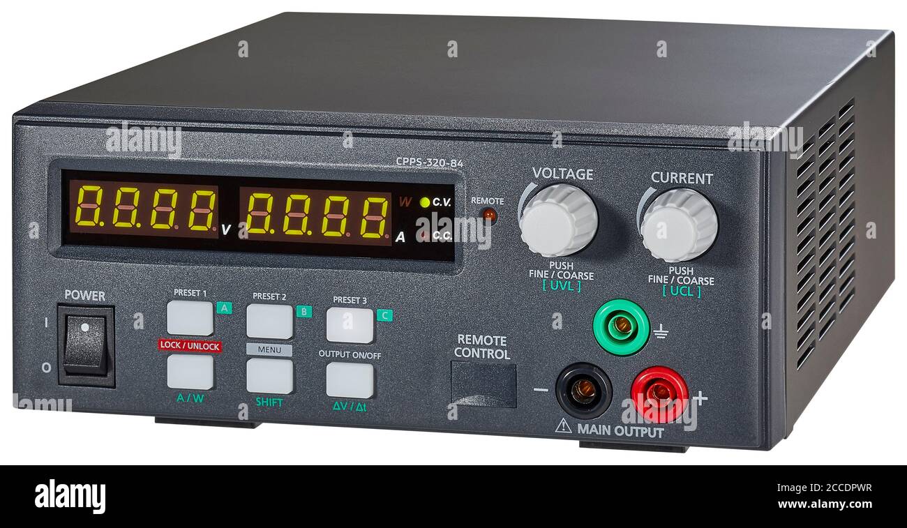 Digital bench PSU or powersupply, cut out on white background Stock ...