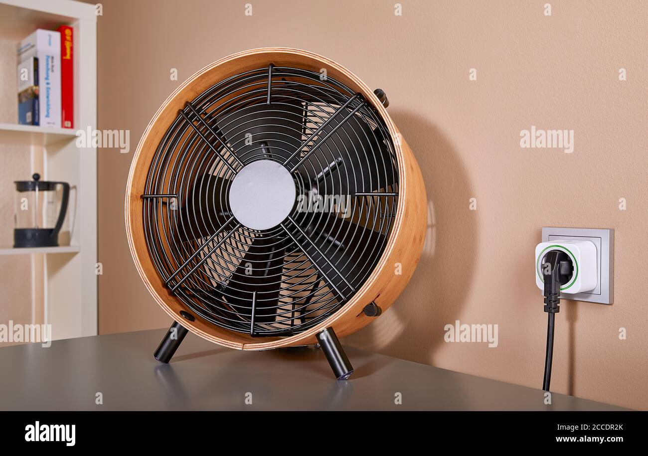 wooden design indoor ventilator, standing on maybe homeoffice table and ...
