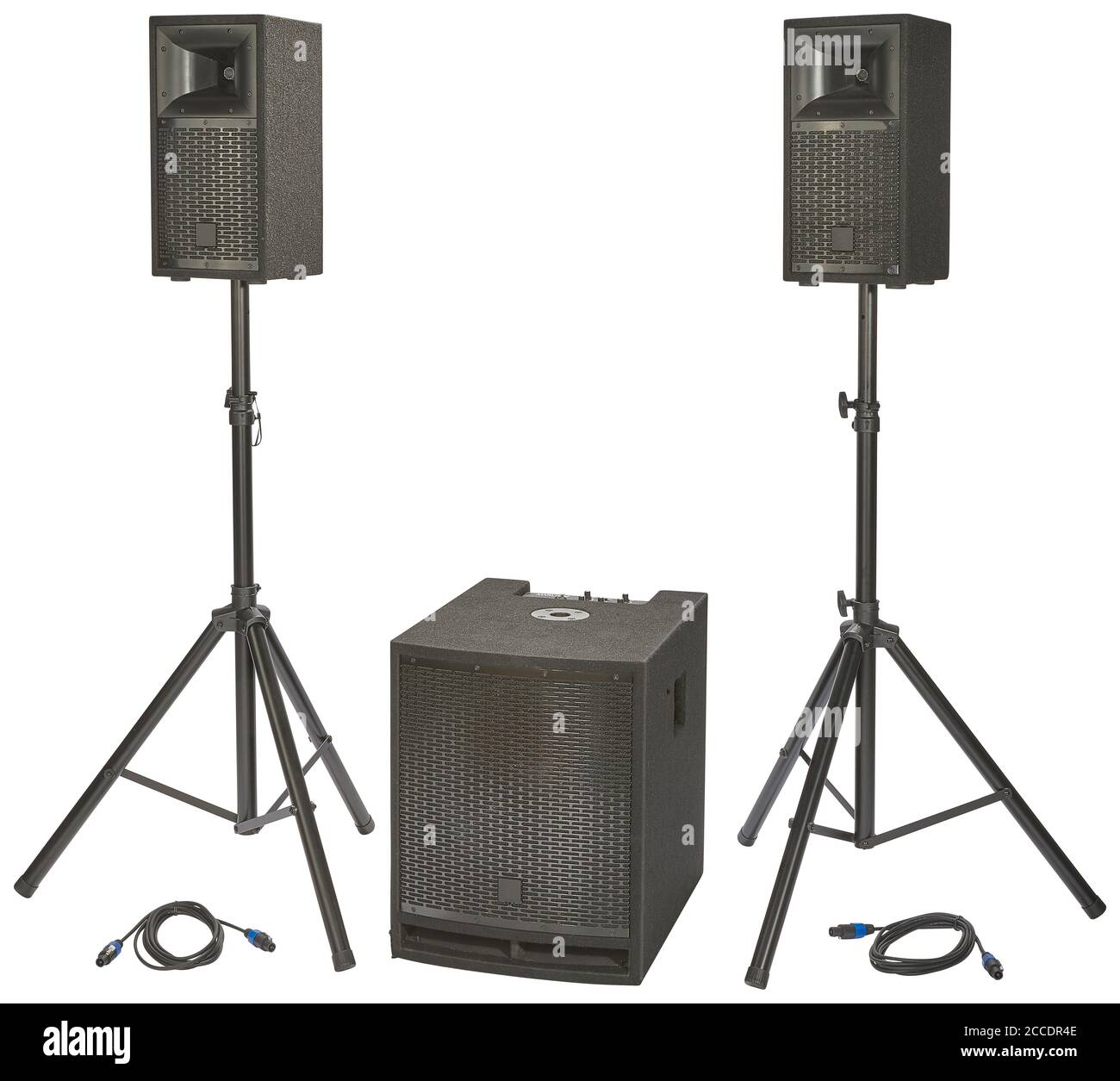 Black PA System with multiple loudspeakers, cut out on white background ...