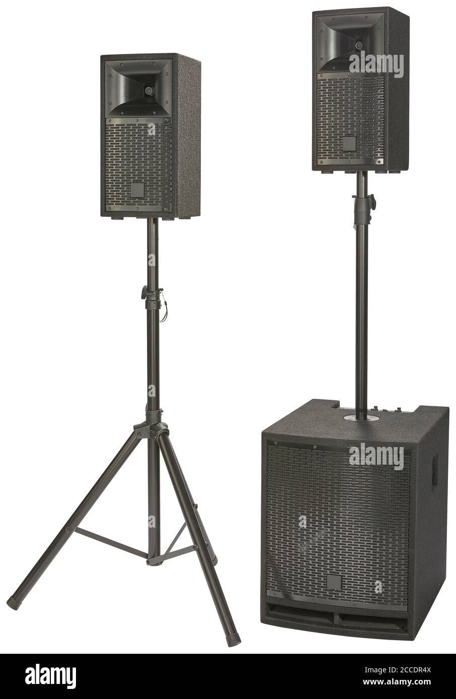 Black PA System with multiple loudspeakers, cut out on white background ...