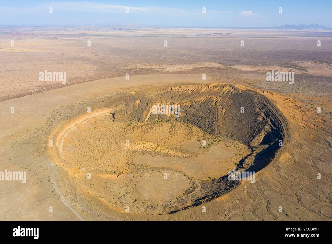 Aerial view of the maar-type volcanic crater, cater Cerro Colorado in ...