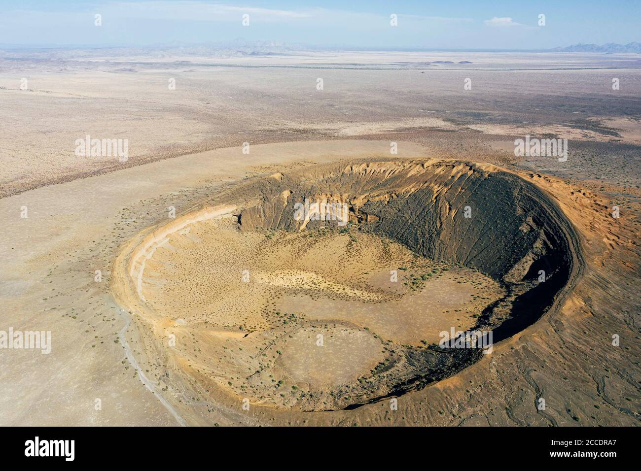 Aerial view of the maar-type volcanic crater, cater Cerro Colorado in ...