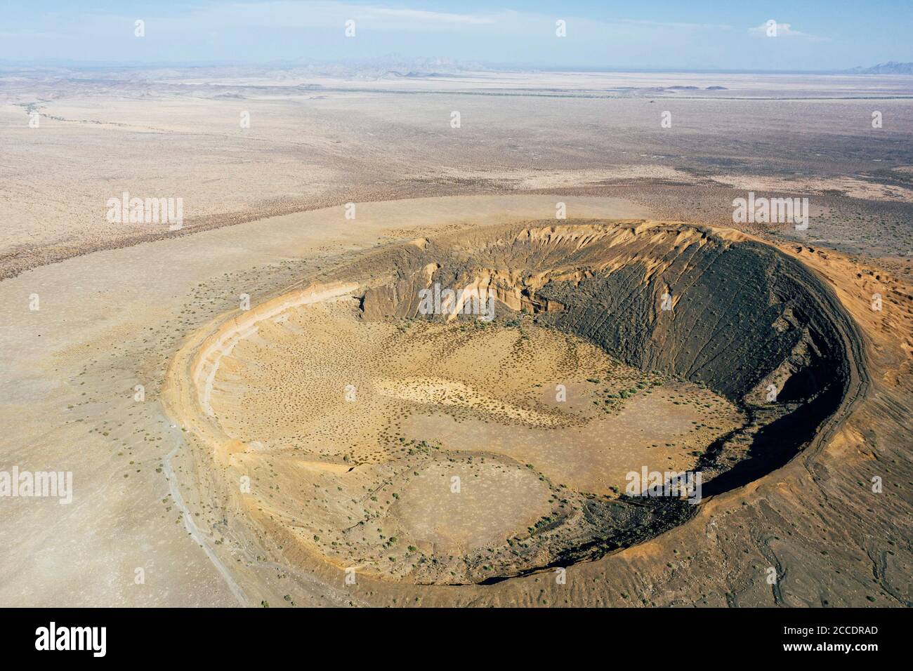 Aerial view of the maar-type volcanic crater, cater Cerro Colorado in ...