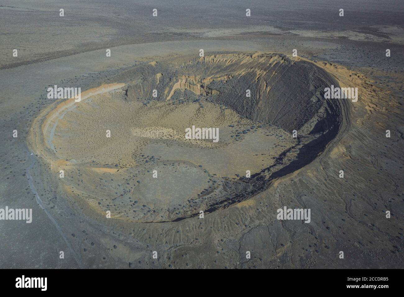 Aerial view of the maar-type volcanic crater, cater Cerro Colorado in ...