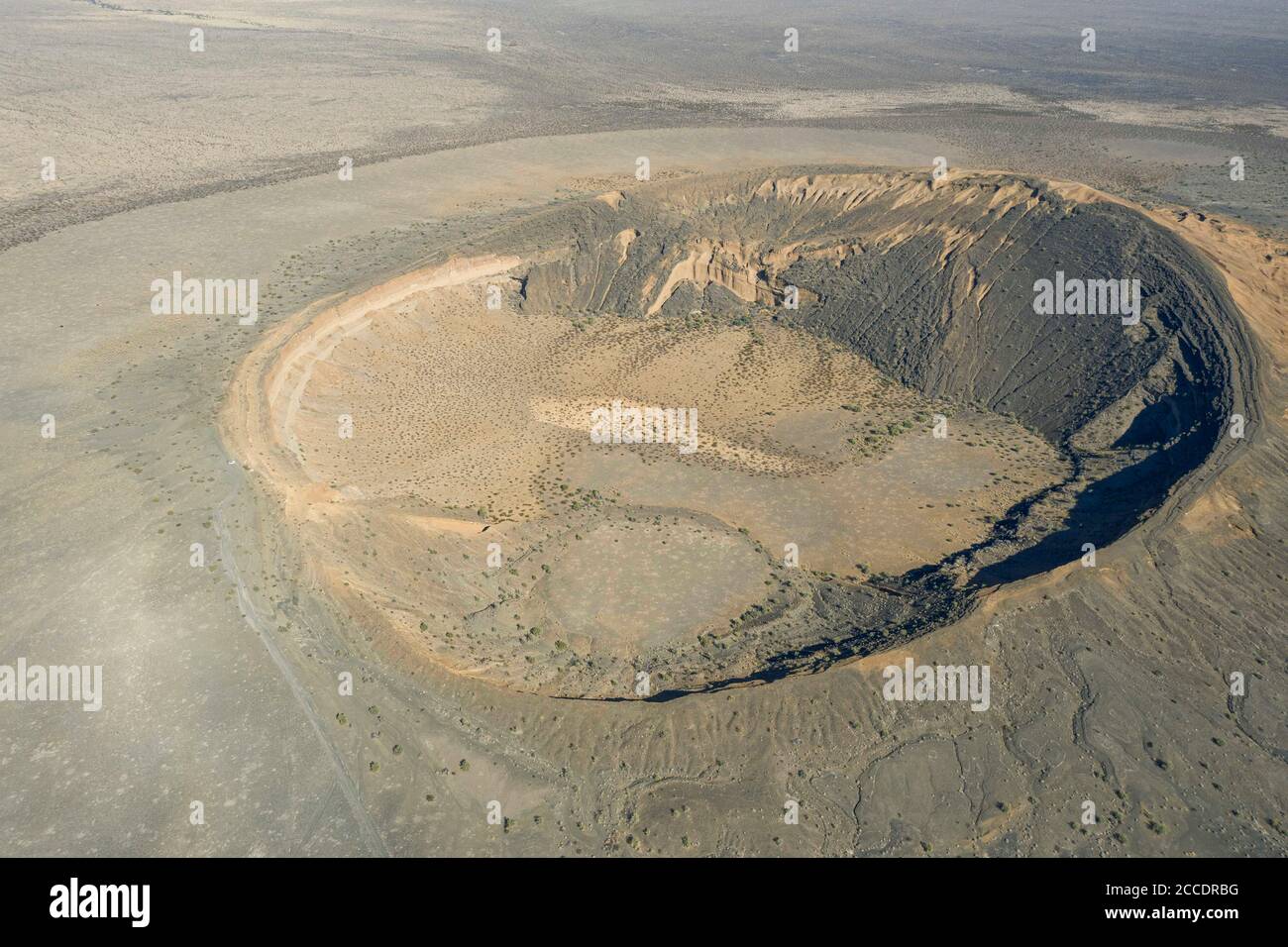 Aerial view of the maar-type volcanic crater, cater Cerro Colorado in ...