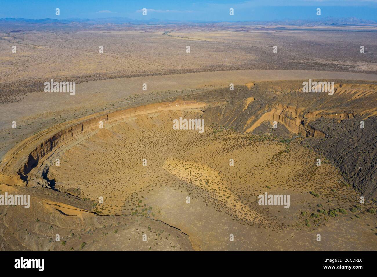 Aerial view of the maar-type volcanic crater, cater Cerro Colorado in ...