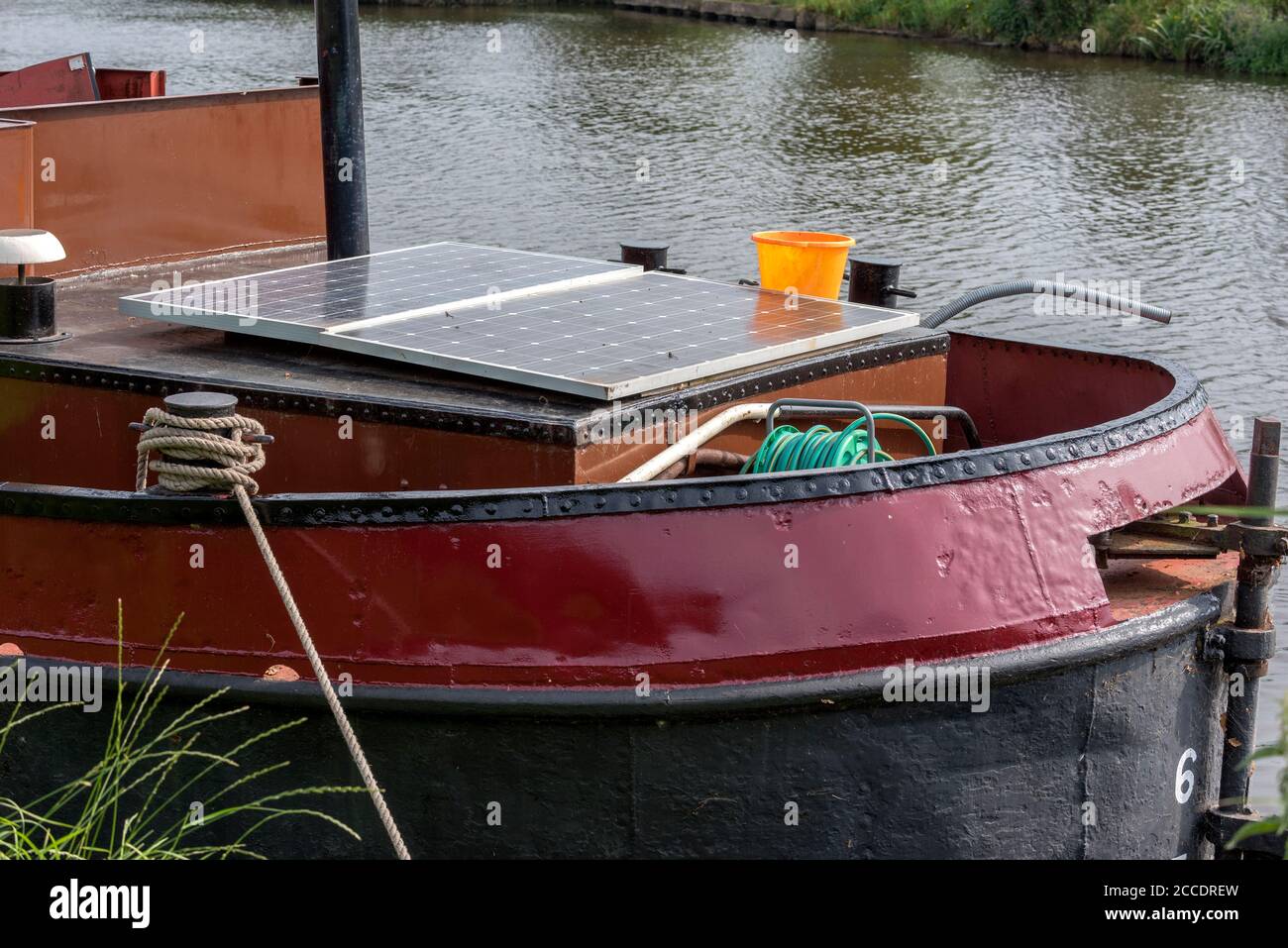 Solar panels for electricity on this river barge Stock Photo - Alamy