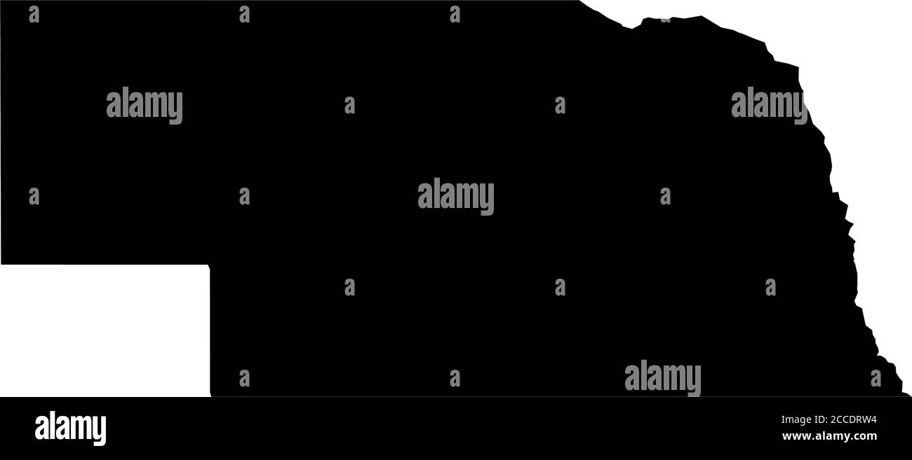 Nebraska, state of USA - solid black silhouette map of country area ...