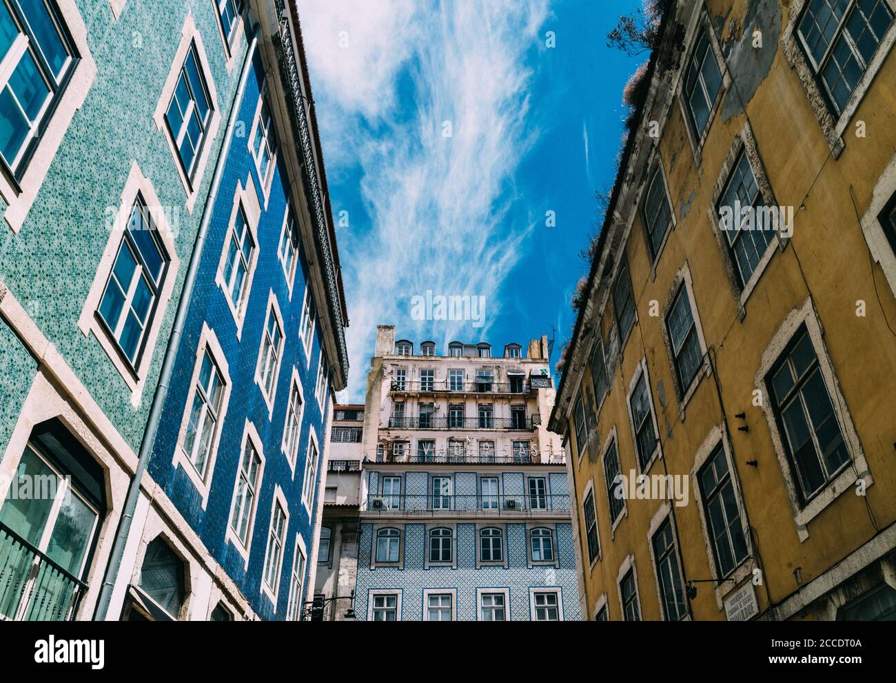 Lisbon windows with typical portuguese tiles on the wall Stock Photo ...