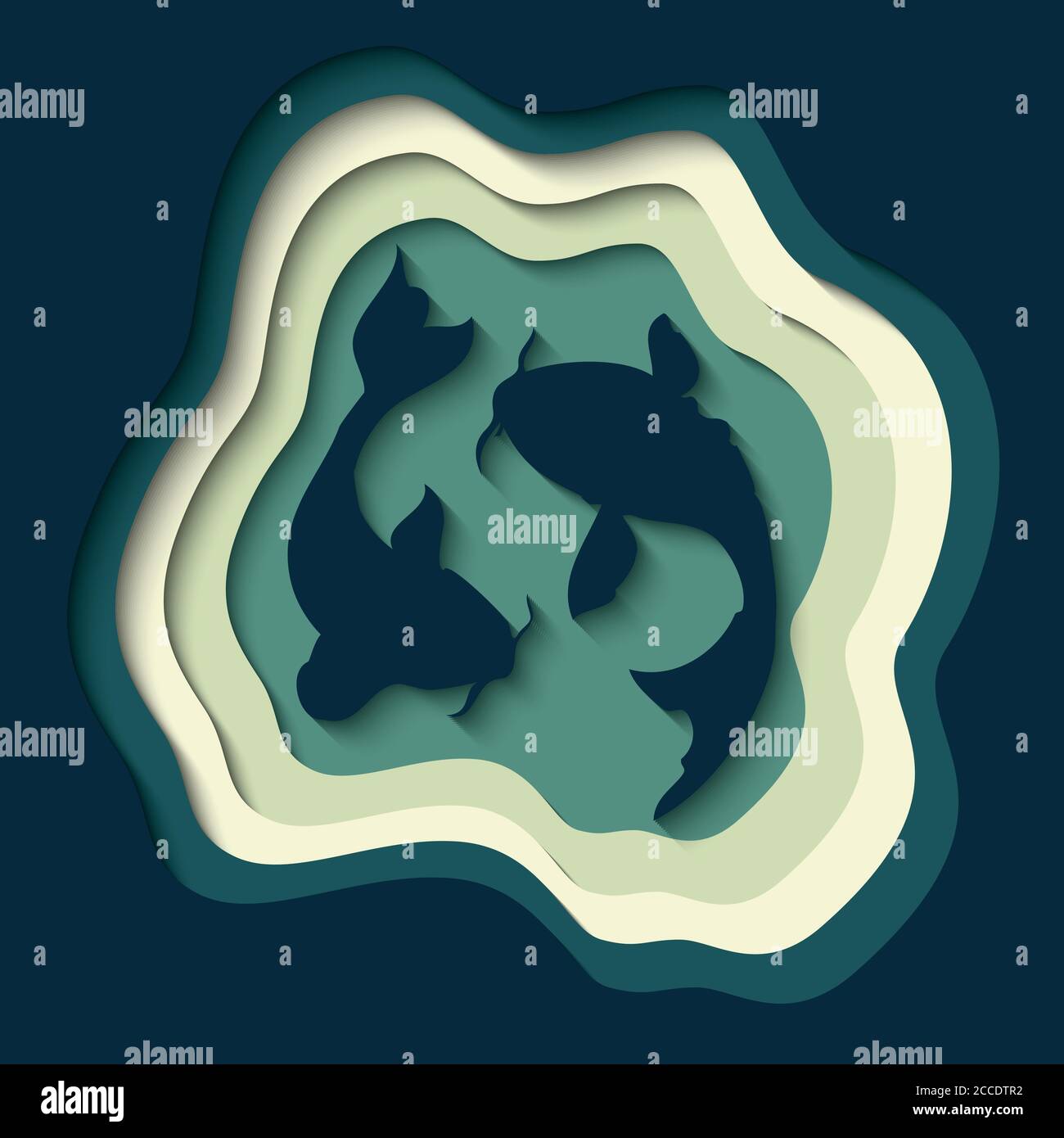 Paper cut out background with 3d effect, two koi fish carving art ...