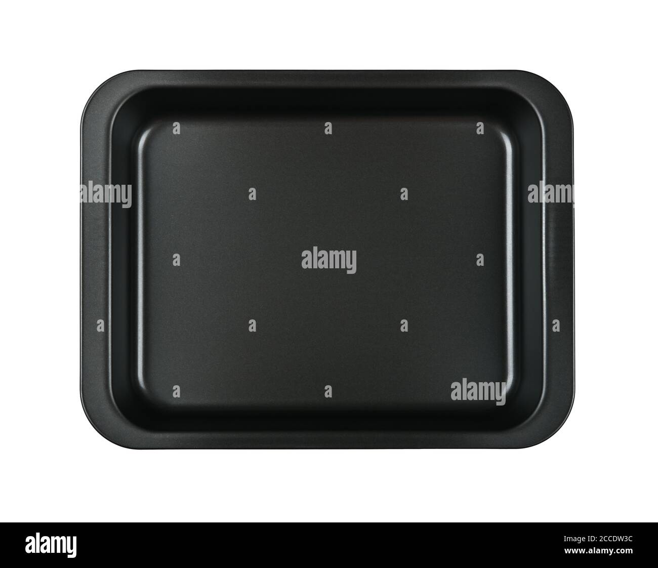 Close up one rectangular black nonstick tin baking mold case isolated ...