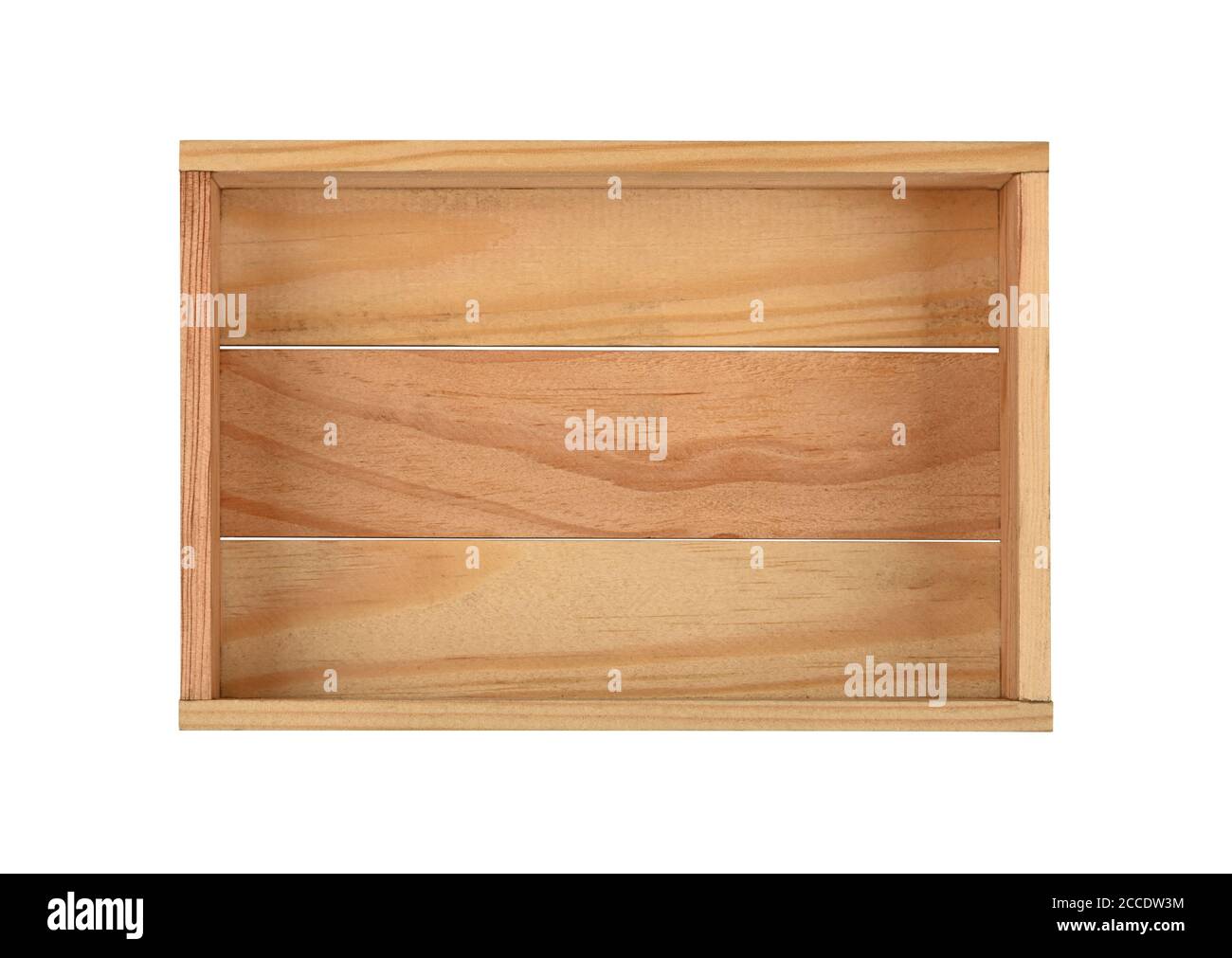 Close up one empty brown wooden box isolated on white background ...