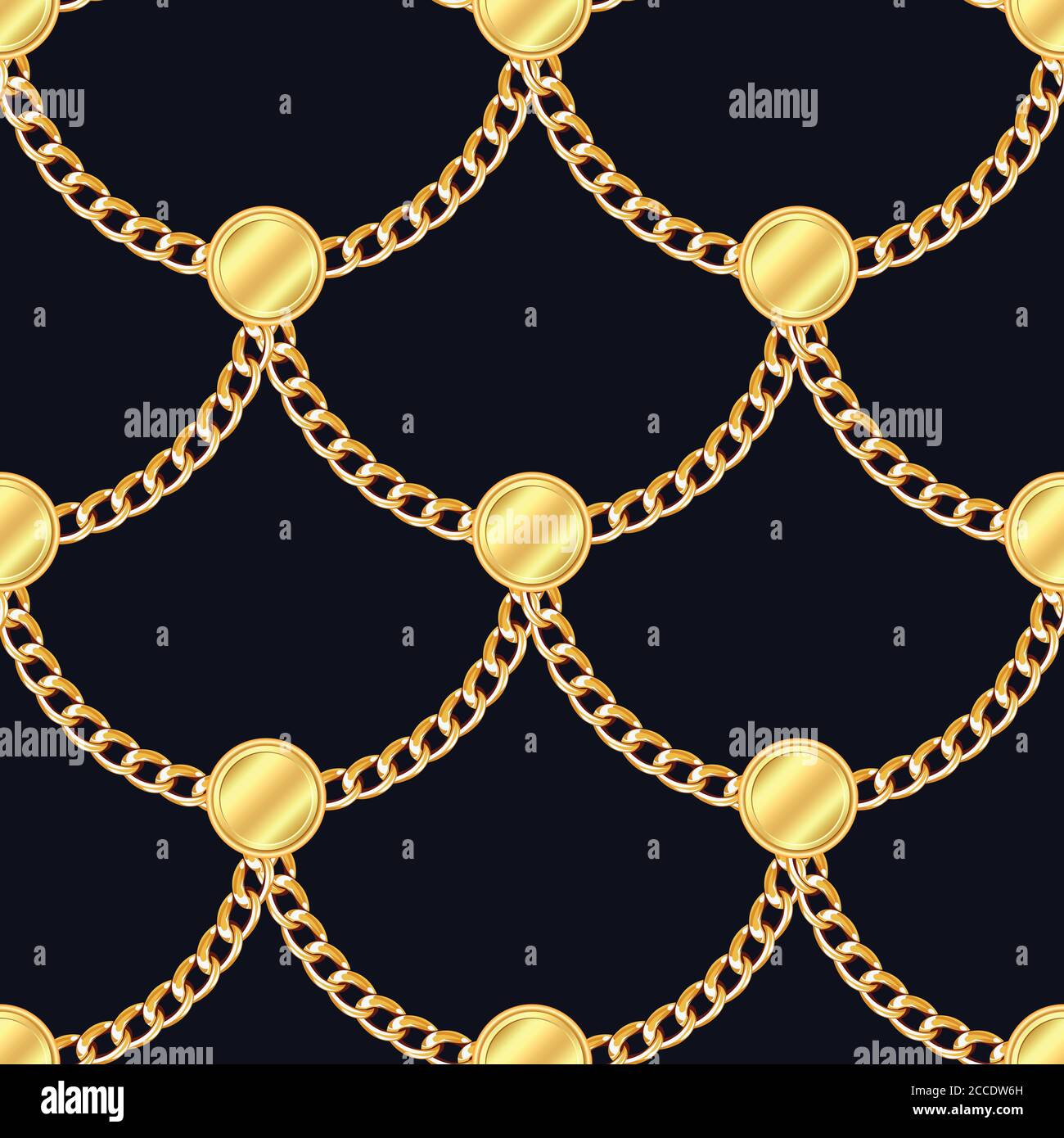 Seamless Luxury Golden Chains with Buttons on Dark Blue Background ...