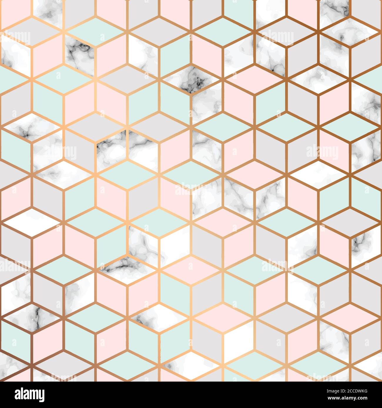 Vector marble texture, seamless pattern design with golden cubes ...