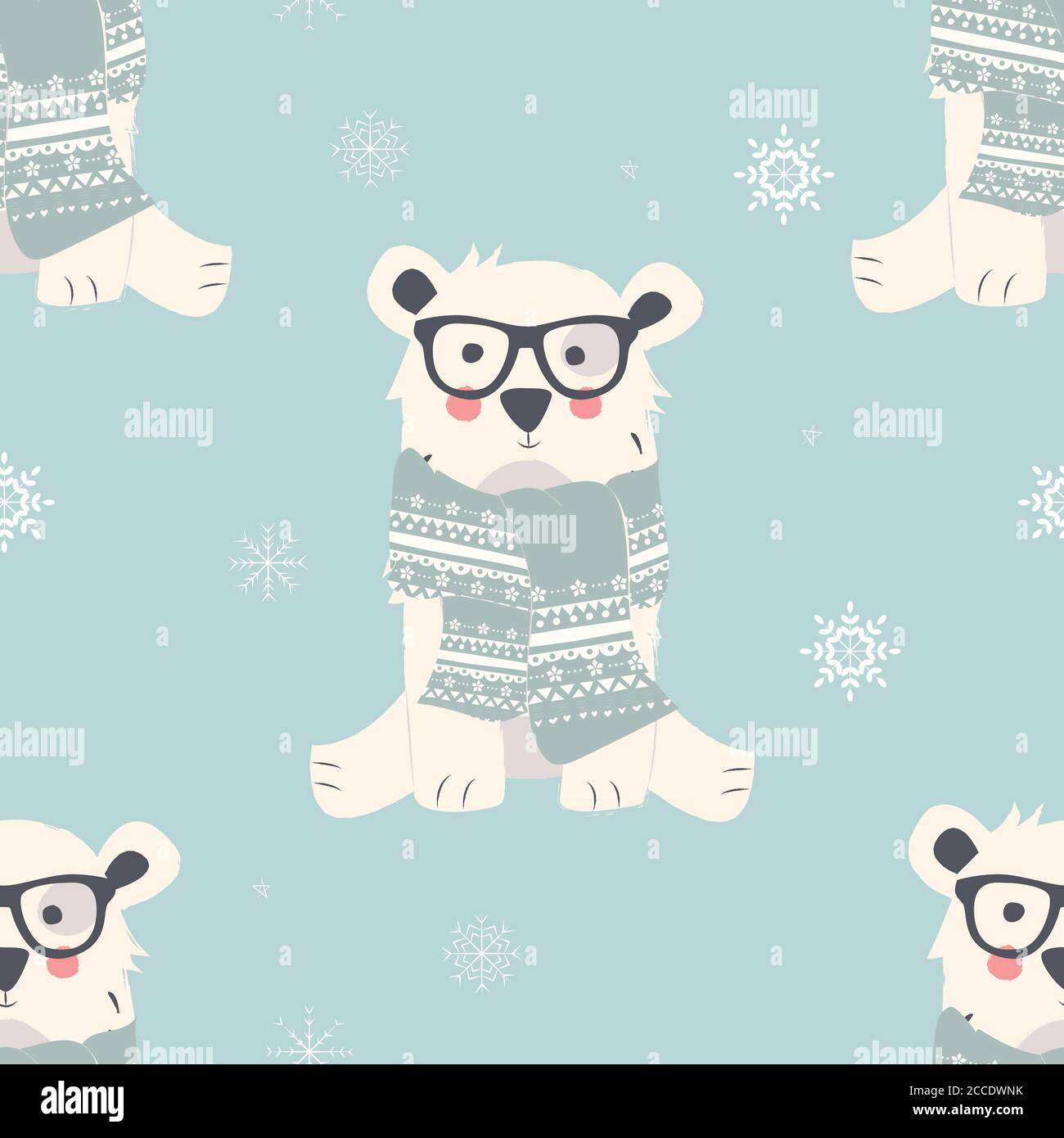 Seamless Merry Christmas patterns with cute polar bear animals, vector ...