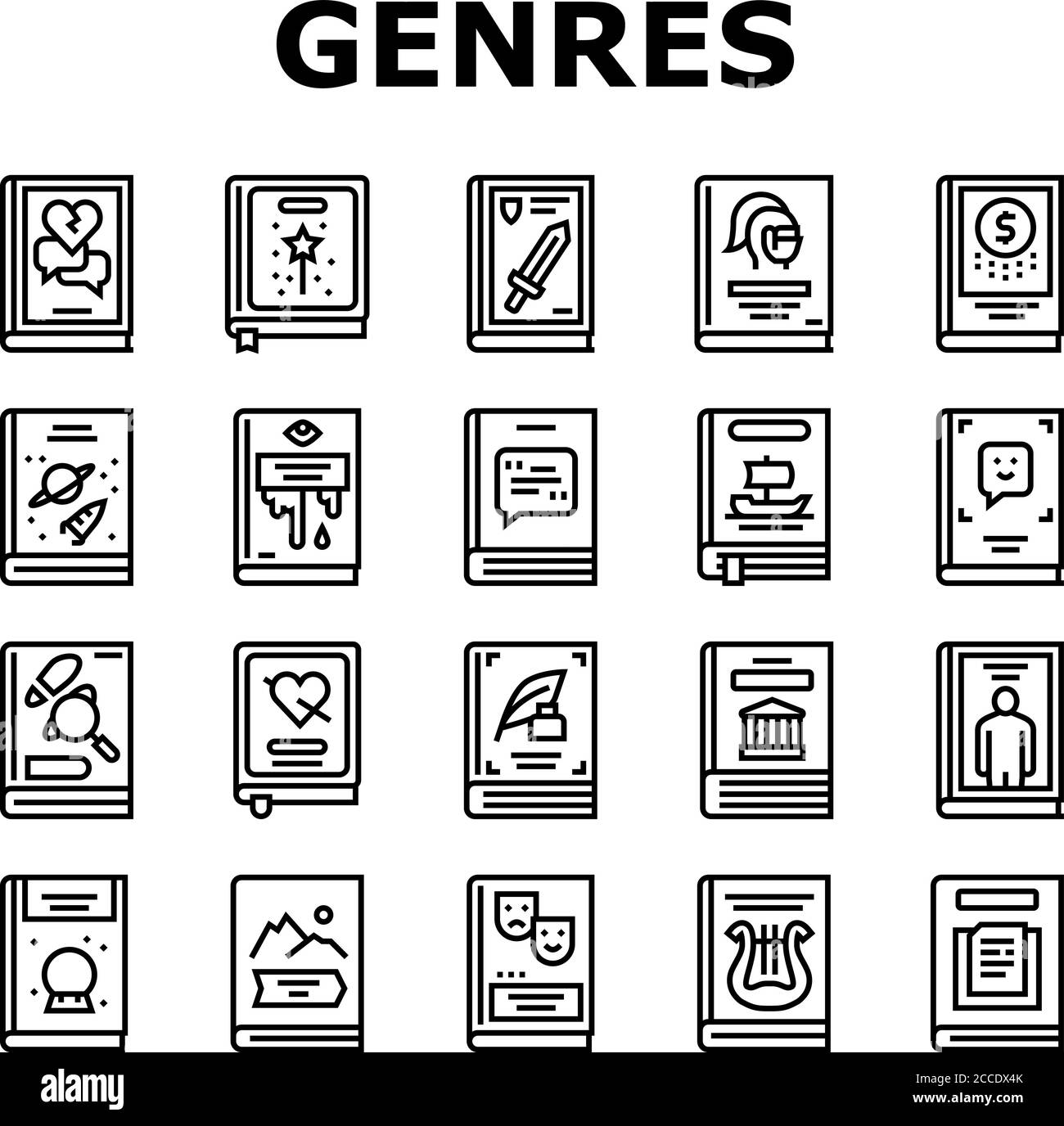 Literary Genres Books Collection Icons Set Vector Stock Vector Image ...
