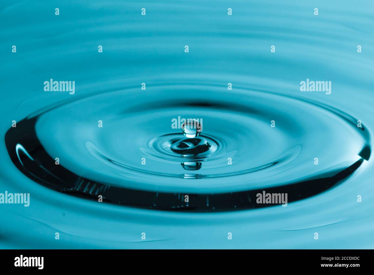 Perfect water drop splashing into smooth water causing ripples in a ...