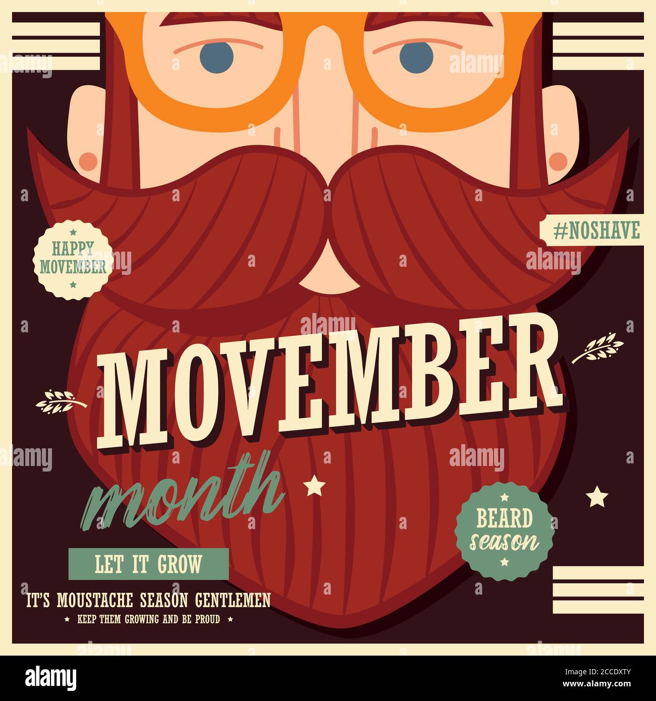 Movember poster design, prostate cancer awareness, hipster man with ...