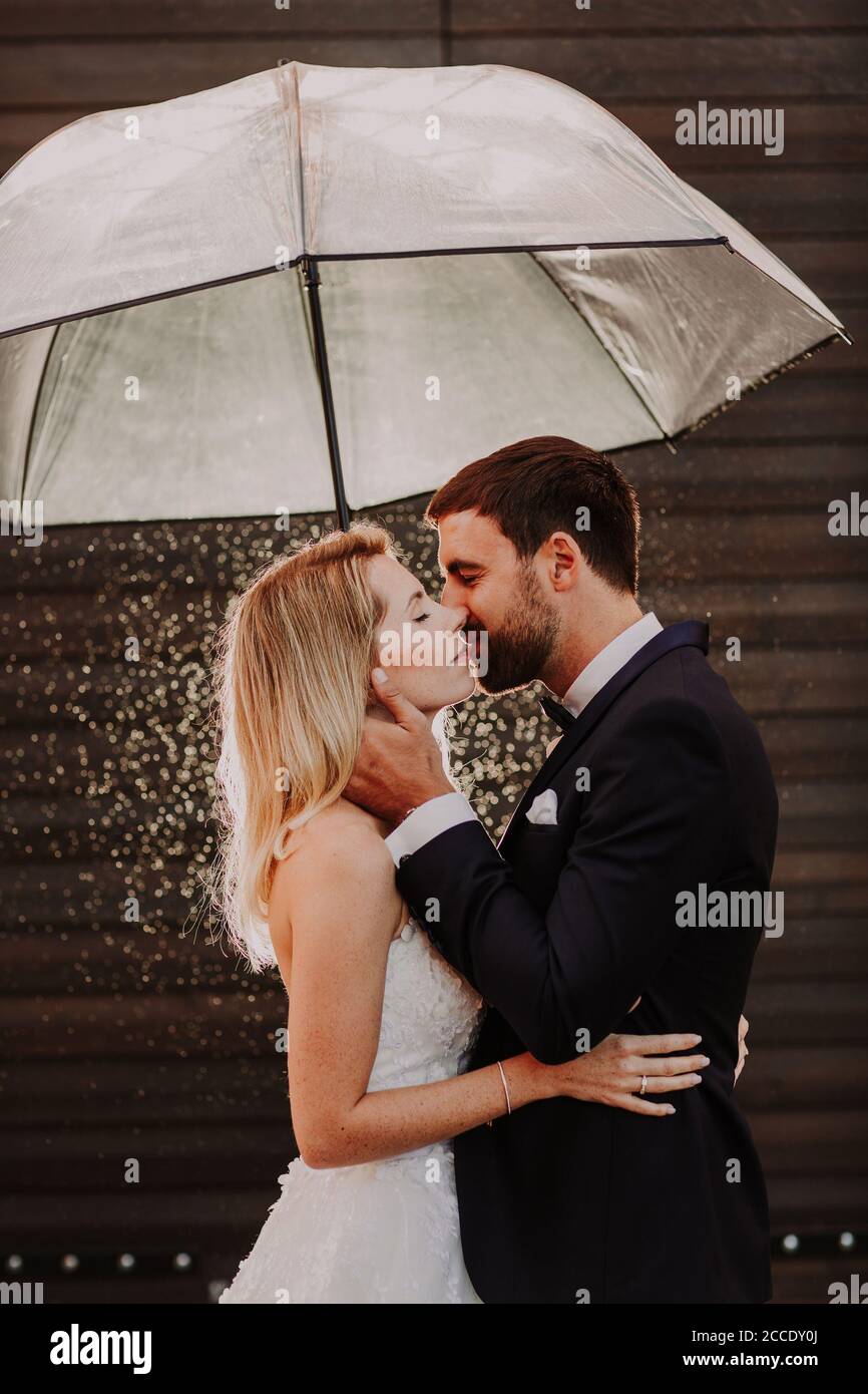 Loving couple newlyweds groom kisses hi-res stock photography and ...
