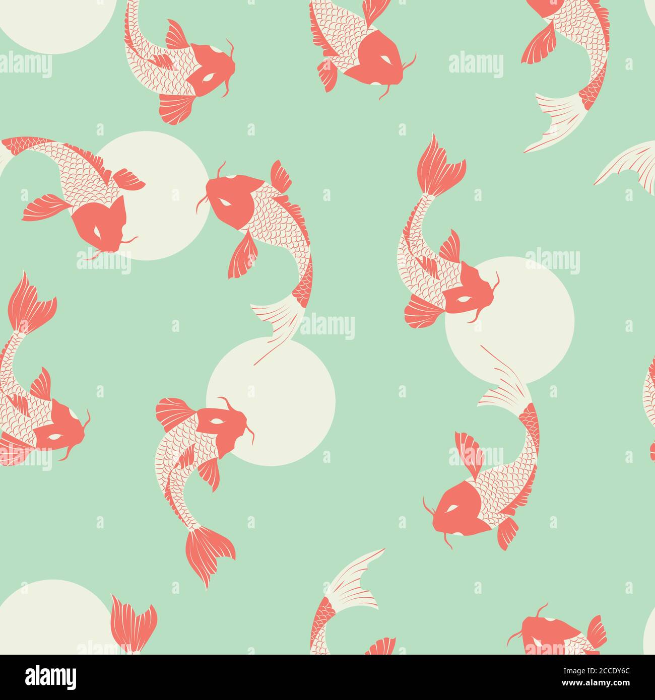 Koi fish seamless background on mint background, vector illustration ...