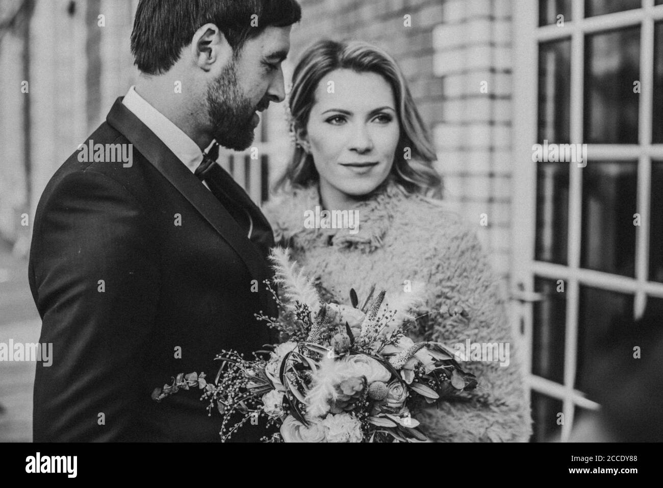 Happy man in jacket Black and White Stock Photos & Images - Alamy