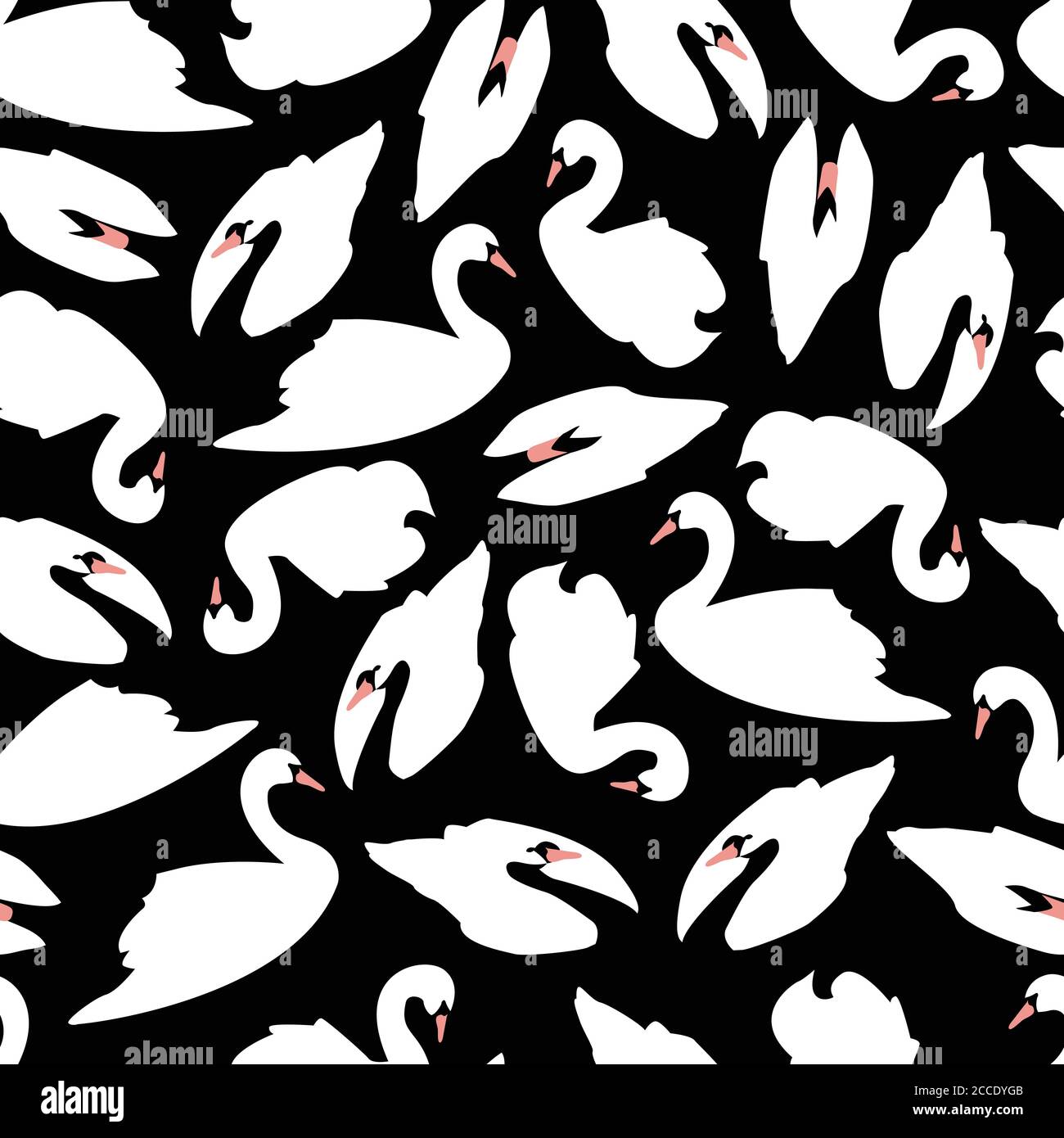 White swan seamless pattern on black background, vector illustration ...