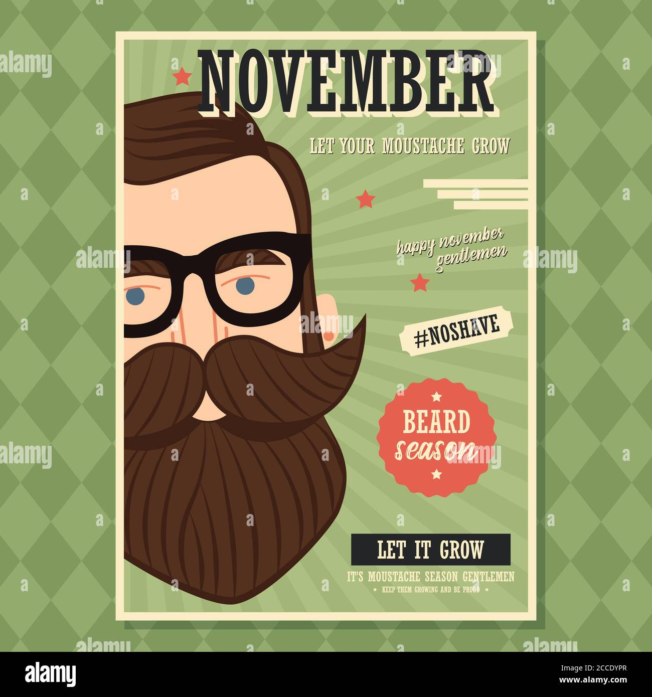 No shave November poster design, prostate cancer awareness, hipster man ...