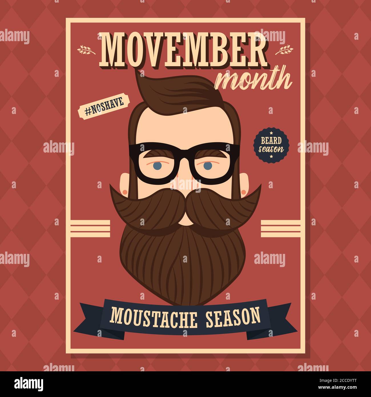 Movember poster design, prostate cancer awareness, hipster man with ...
